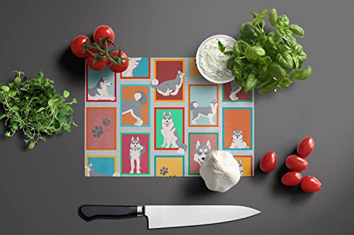 Caroline's Treasures MLM1159LCB Lots of Grey Siberian Husky Glass Cutting Board Large Decorative Tempered Glass Kitchen Cutting and Serving Board Large Size Chopping Board