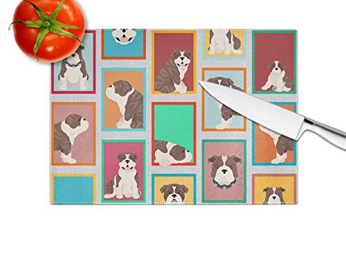Caroline's Treasures MLM1135LCB Lots of Brindle English Bulldog Glass Cutting Board Large Decorative Tempered Glass Kitchen Cutting and Serving Board Large Size Chopping Board