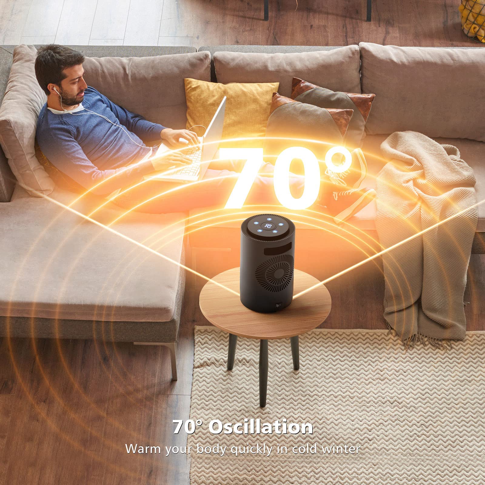 Space Heater, Portable Electric Heaters for Indoor Use, 1500W Oscillation Small Desk Heater Fan with Digital Display & Touch Control for Bedroom, Office