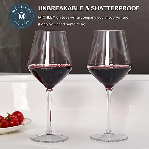 MICHLEY Unbreakable Stemmed Wine Glass 100% Tritan Plastic Dishwasher available Glassware 15 oz, Set of 4