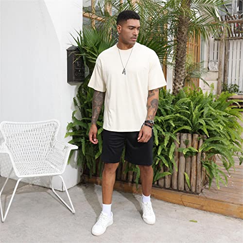 Men's Fashion Loose Fit Crewneck Solid T-Shirt Athletic Lightweight Short Sleeve Gym Workout Tops Beige