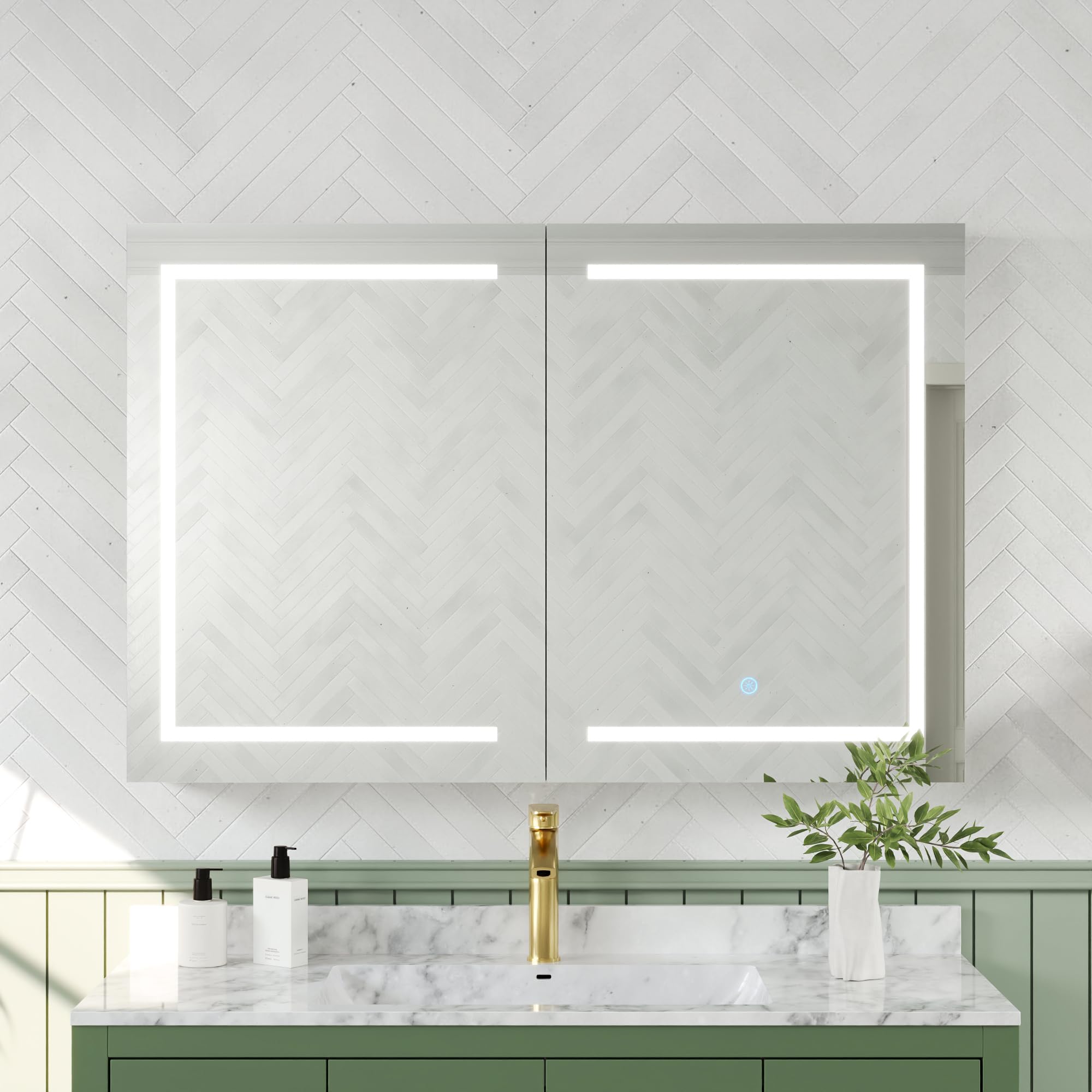 Deer Valley 48" W x 32" H Lighted Medicine Cabinet with Mirror, Led Medicine Cabinet Mirror for Bathroom with Defogger & 3-Color Dimmable, Wall Mounted Mirrored Medicine Cabinet with Lights