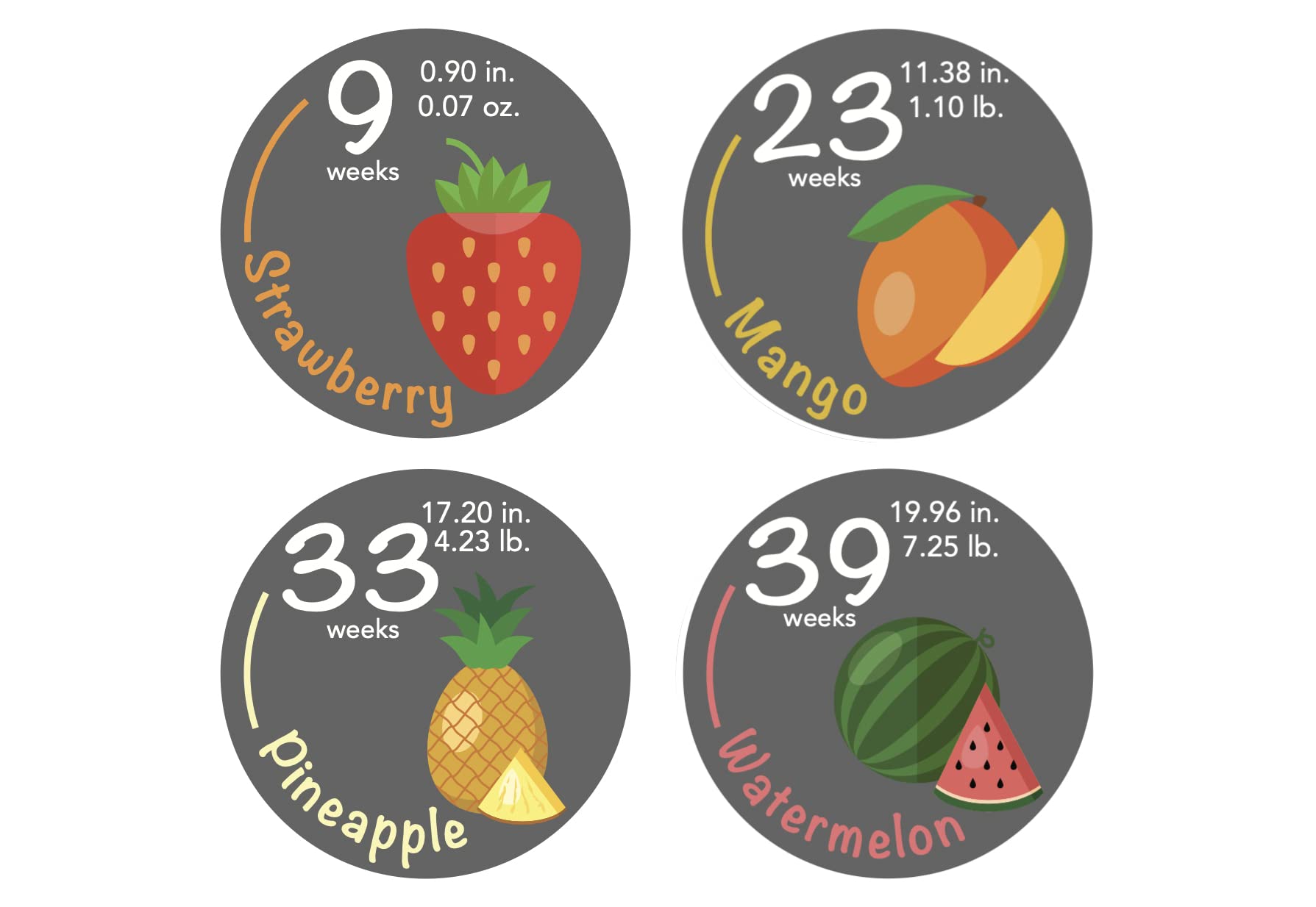 Bump Stickers - 40 Weekly Baby Pregnancy Stickers Fruit 3.94 Inch (Grey) (bt20081)