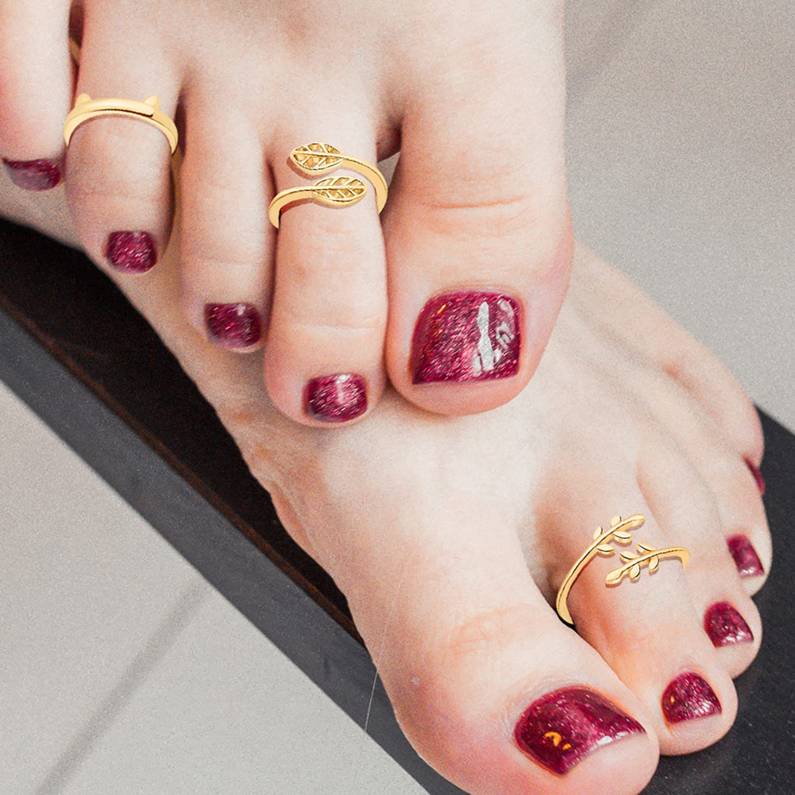 BOMOGLE 20pcs Adjustable Toe Rings for Women Arrow Wave Moon Star Butterfly Heart Leaf Gold Silver Rose Gold Open Tail Ring Beach Foot Jewelry Set