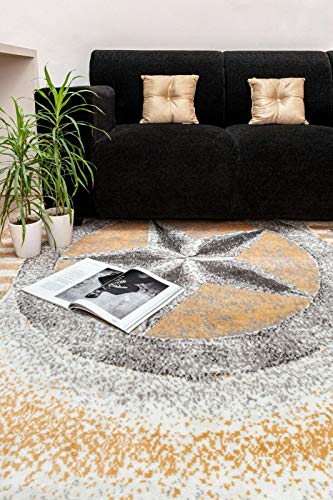 Furnish my Place Texas Star Rug - 5 ft. x 8 ft, Beige Rustic, Novelty Lone Star Rug with Border, Jute Backing