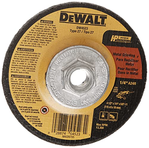 DEWALT Grinding Wheel, General Purpose for Metal, 4-1/2-Inch x 1/4-Inch x 5/8-Inch (DW4523)