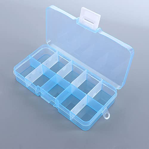 Clear Plastic Fishing Tackle Box, Fishing Lure Bait Hooks Storage Box Case Container Organizer with Adjustable Dividers(Blue White Buckle)