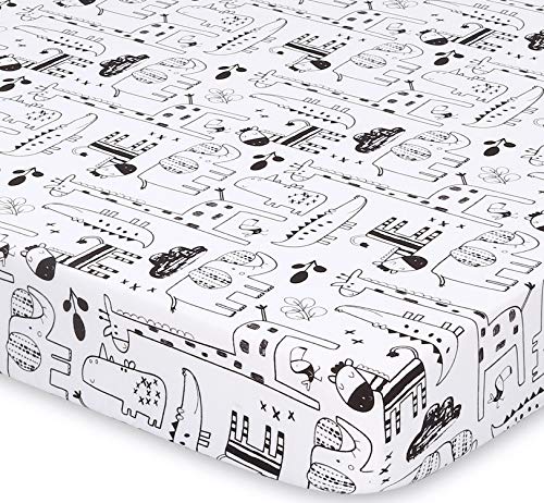 The Peanutshell Fitted Pack n Play, Playard, Mini Crib Sheets for Baby Boys or Girls | 2 Pack Set | Zoo Animals and Tribal Stripes