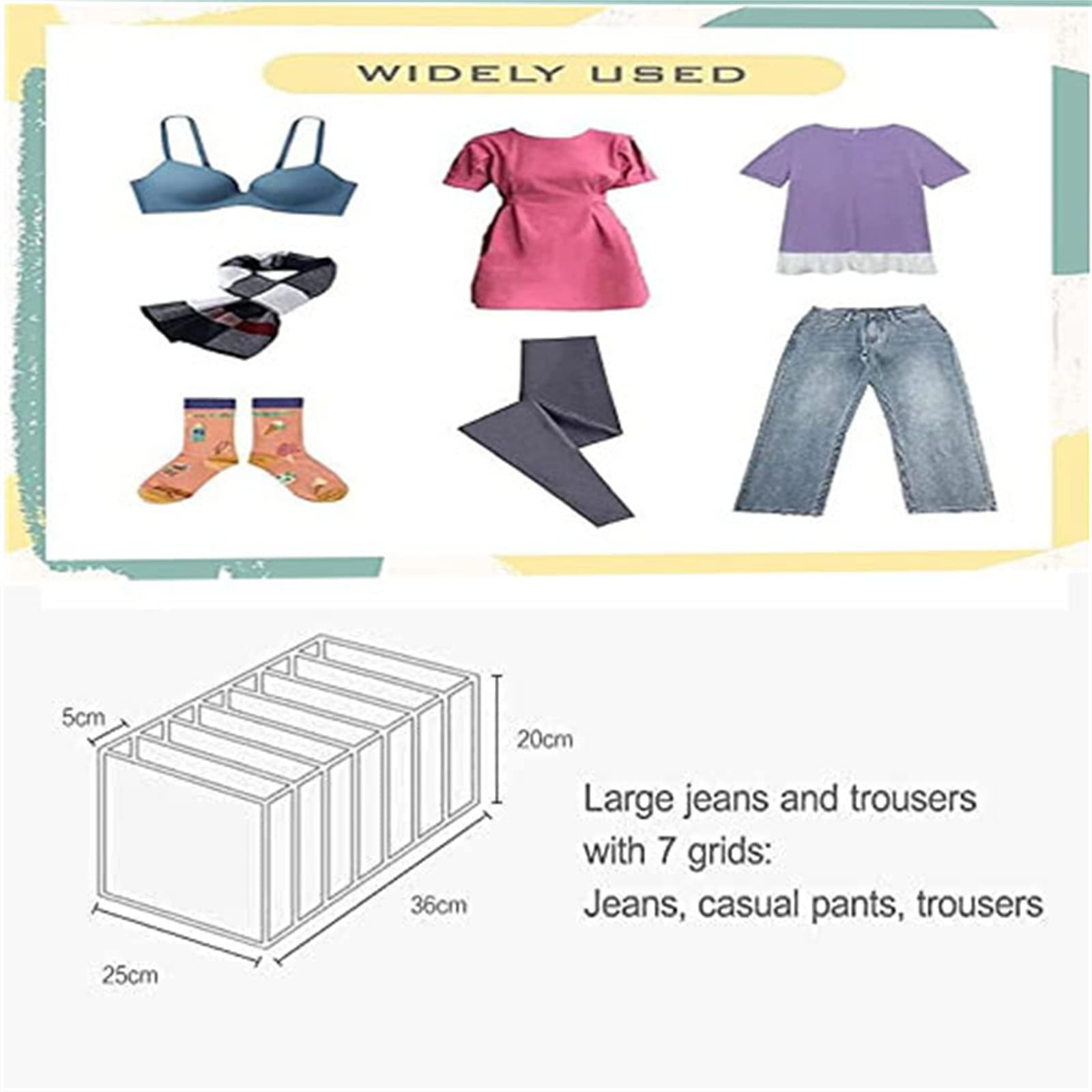 Wardrobe Clothes Organizer, 7 Grids Mesh Foldable Drawer Organizers for Clothing, Washable Clothes Organizer for Folded Clothes for Jeans, Leggings, Underwear, Socks, T-shirts, Grey (1PCS)