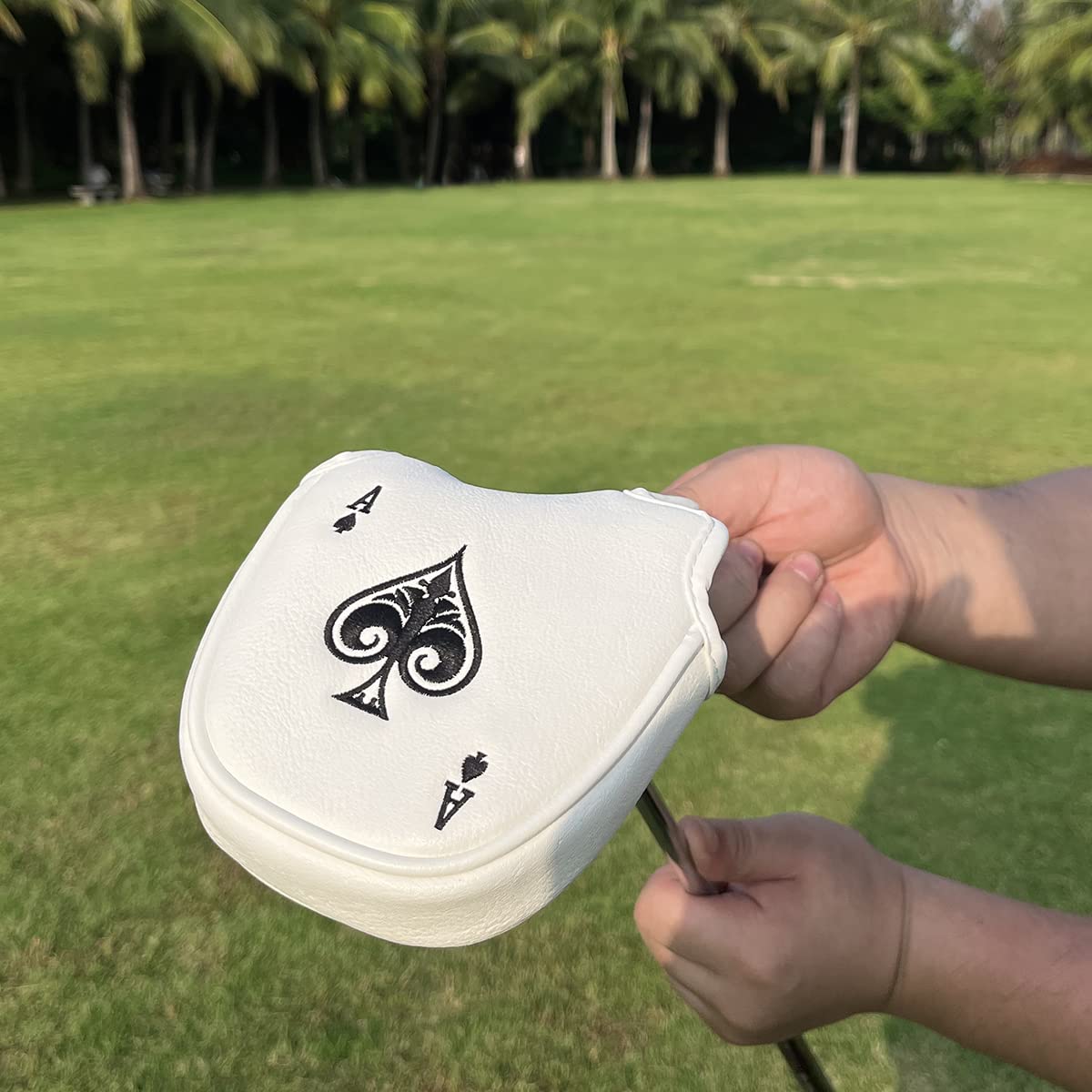 Barudan Golf Poker Ace White Mallet Putter Cover Headcover Magnetic Club Protector fits for Odyssey 2ball Style Putters,Synthetic Leather Putter Headcover for Mallet, RH LH