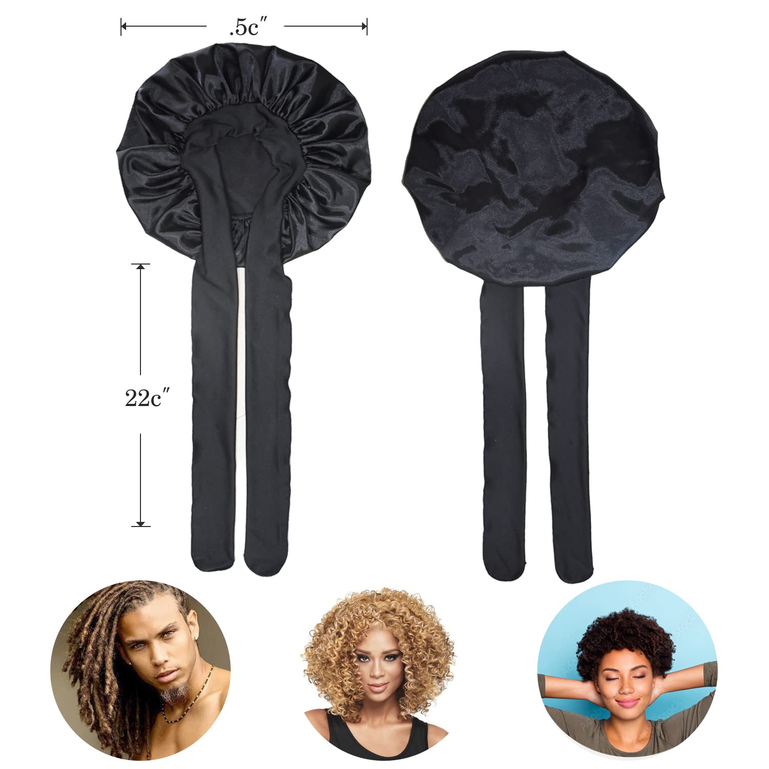 Bonnet Queen 2Pcs Pack Satin Bonnet Silk Bonnet for Sleeping Hair Bonnet with Tie Band Sleep Bonnet Night Cap for Women Natural Hair