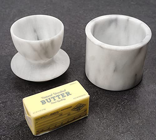 RSVP International White Marble French Butter Pot, Holds One Stick or 1/2 Cup | Made From Natural White Marble | Keep Butter Fresh & Spreadable at Room Temperature in Crock Dish