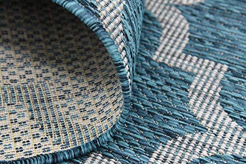 Unique Loom Outdoor Trellis Collection Area Rug (7' 1" x 10' Rectangle, Teal/ Gray)