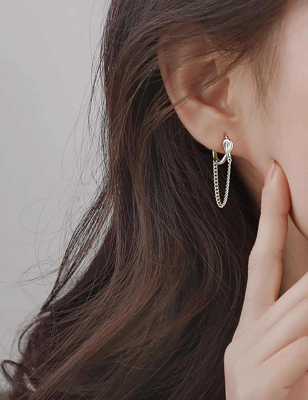 SLUYNZ 925 Sterling Silver Punk Chain Small Hoop Earrings for Women Men Teens Minimalist Hoop Earrings Tassel (A-Silver)