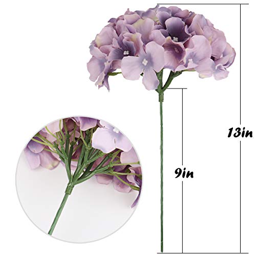 Flojery Silk Hydrangea Heads Artificial Flowers Heads with Stems for Home Wedding Decor,Pack of 10 (Dream Purple)