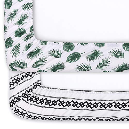 The Peanutshell Fitted Crib Sheet Set for Baby Boys or Girls - 2 Pack - Botanical Leaf & Stripe