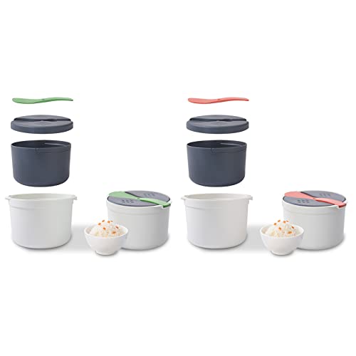 Microwave Rice Cooker, 2 L Pasta Cooker Microwaveable Food Grade PP Microwave Pressure Steamer Cooker Spoon Lid Strainer Non stick Steaming Pot Rice Cooke Cookware for Home Meal Prep Cooker
