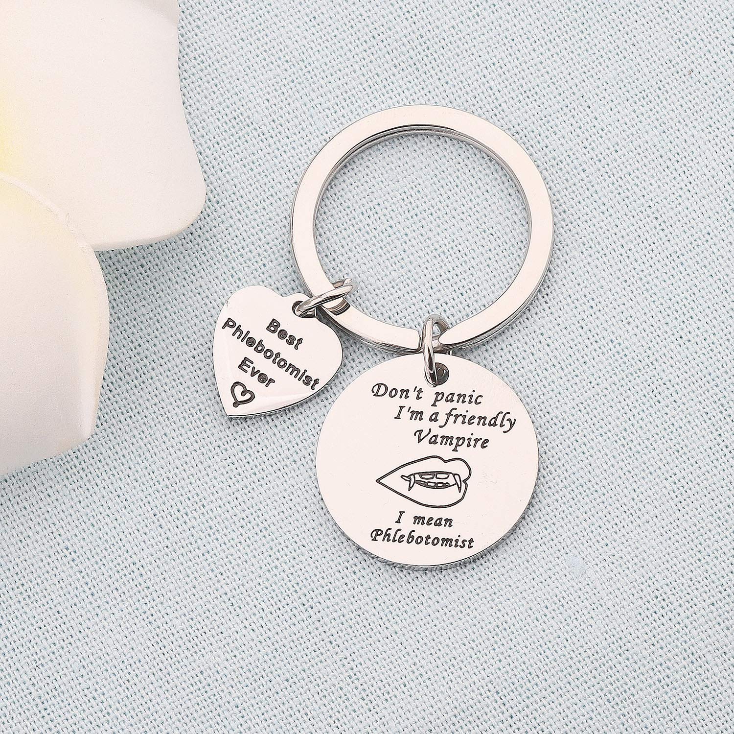 bobauna Best Phlebotomist Ever Keychain Don't Panic I'm A Friendly Vampire I Mean Phlebotomist Lab Tech Gift For Phlebotomist Nurse Phlebotomy Technician (phlebotomist keychain)