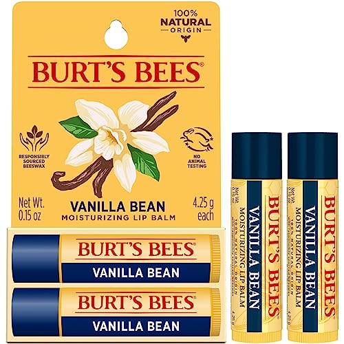 Burt's Bees Lip Balm Mothers Day Gifts for Mom - Vanilla Bean, Lip Moisturizer With Responsibly Sourced Beeswax, Tint-Free, Natural Conditioning Lip Treatment, 2 Tubes, 0.15 oz.