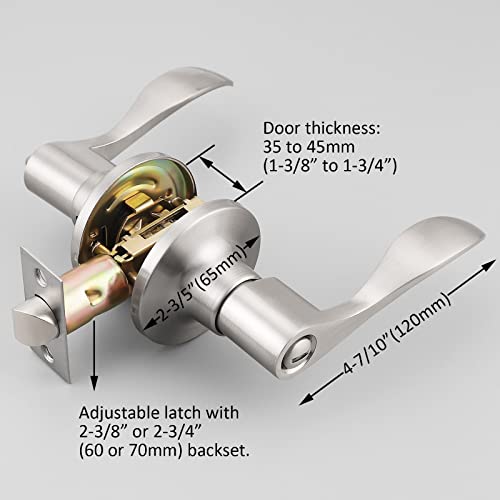 GOBEKOR 5 Pack Brushed Nickel Door Handle Interior Door Levers Privacy for Bedroom Bathroom Door Lock Keyless Wave Lever Door Handles