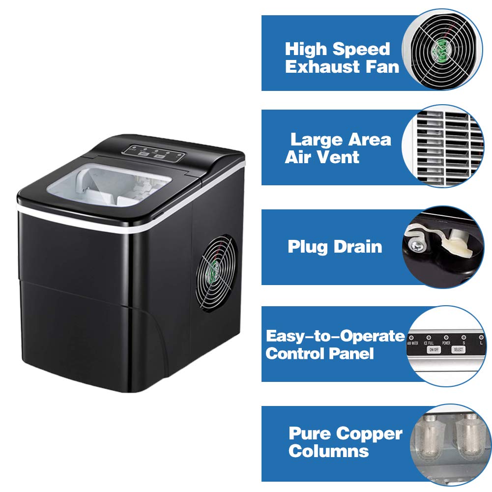 Electactic Ice Maker Machine for Countertop, 26Lbs/24H Portable Electric Ice Makers, Compact Ice Cube Maker with Ice Scoop and Basket 9 Cubes Ready in 6-8 Minutes,Ice Making Machine for Home(Black)