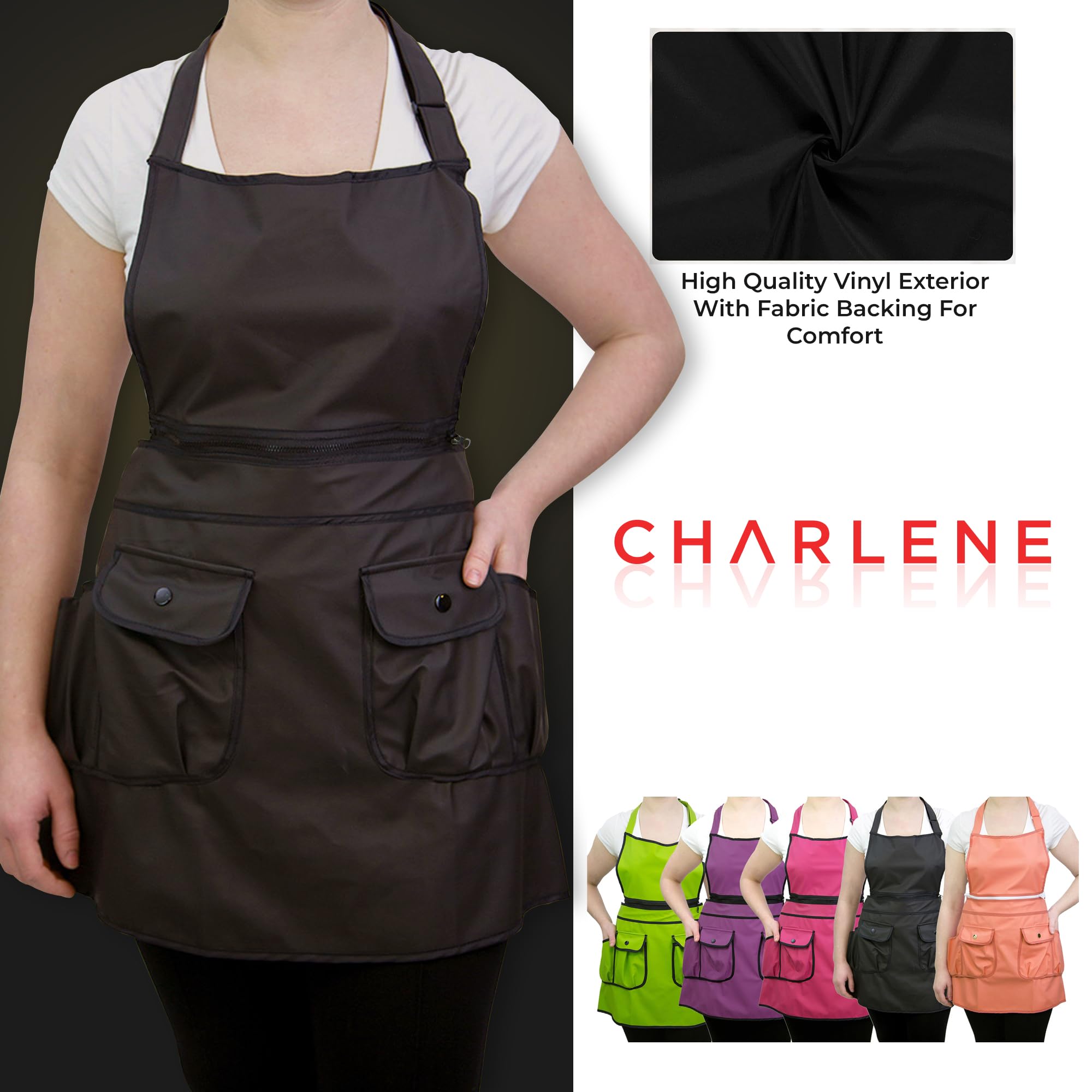 CHARLENE Courtney Convertible Zip Apron #9044 (Black)