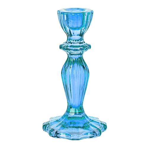 Talking Tables Blue Glass Candlestick Holder Taper Candle Stand for Indoor or Outdoor Dining, Elegant Dinner Party Decorations, Birthday, Garden, Wedding, Home Décor Large