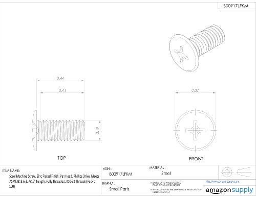 Small Parts Steel Machine Screw, Zinc Plated Finish, Pan Head, Phillips Drive, Meets ASME B18.6.3, 3/16" Length, Fully Threaded, #8-32 UNC Threads (Pack of 100)