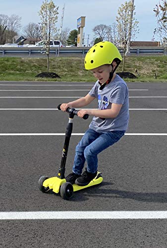 Bee Free 3 Wheel Kick Scooter for Toddlers and Kids, Adjustable Handlebars, Light Up LED Wheels, Foldable, Rear Foot Brake, Wide Stable Deck, Boys and Girls Ages 2-5, Up to 100 LBS, Yellow