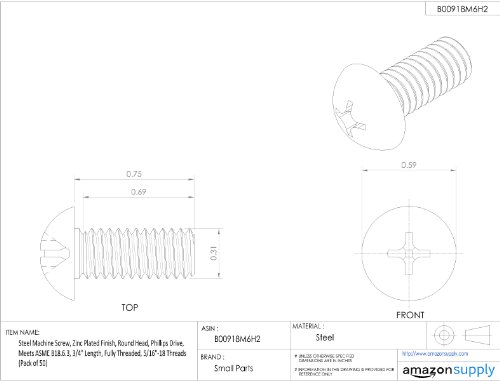 Small Parts Steel Machine Screw, Zinc Plated Finish, Round Head, Phillips Drive, Meets ASME B18.6.3, 2-1/2" Length, Partially Threaded, 1/4"-20 UNC Threads (Pack of 50)