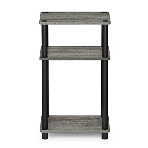 Furinno Turn-N-Tube 5-Tier Corner Square Rack Display Shelf, Round, French Oak Grey/Black & Just 3-Tier End Table, 1-Pack, French Oak Grey/Black