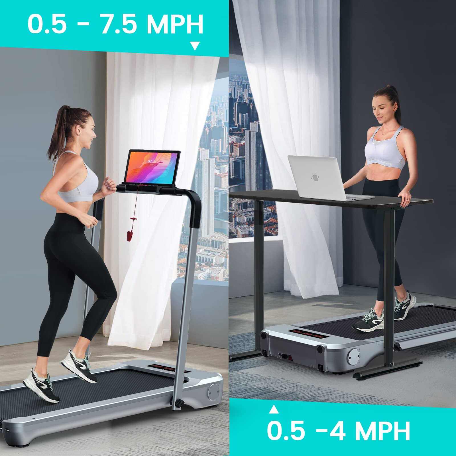 Bobiber Under Desk Treadmill, 2 in 1 Folding Treadmill 265 lb Capacity 3.0 HP Widen Running Belt Walking Pad to Increase Productivity and Promote More Restful Sleep (Silver-Gray)