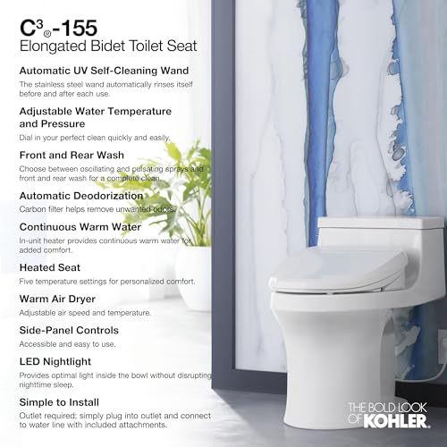 Elongated Bidet Toilet Seat Heated for Existing Toilets Nightlight Self-Cleaning Nozzle White Plastic