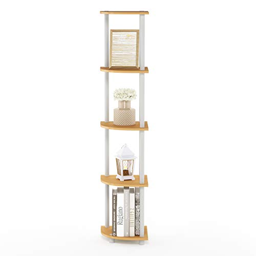 Furinno Turn-N-Tube 5 Tier Corner Display Rack Multipurpose Shelving Unit, 1-Pack, Beech/White