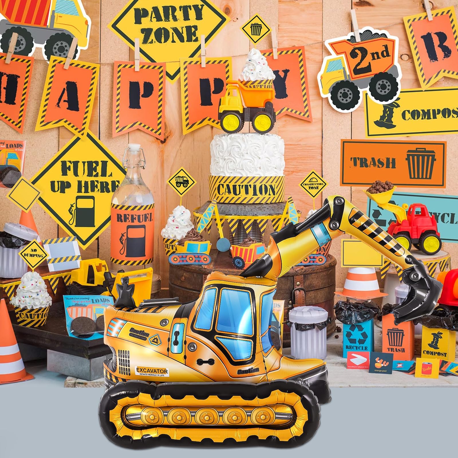 YOTHORN Self Standing 4D Foil Construction Balloon,Large Excavator Balloon, Digger Engineering Vehicle Balloon for Kids,Construction Birthday Party Supplies for Construction Theme Party Decoration