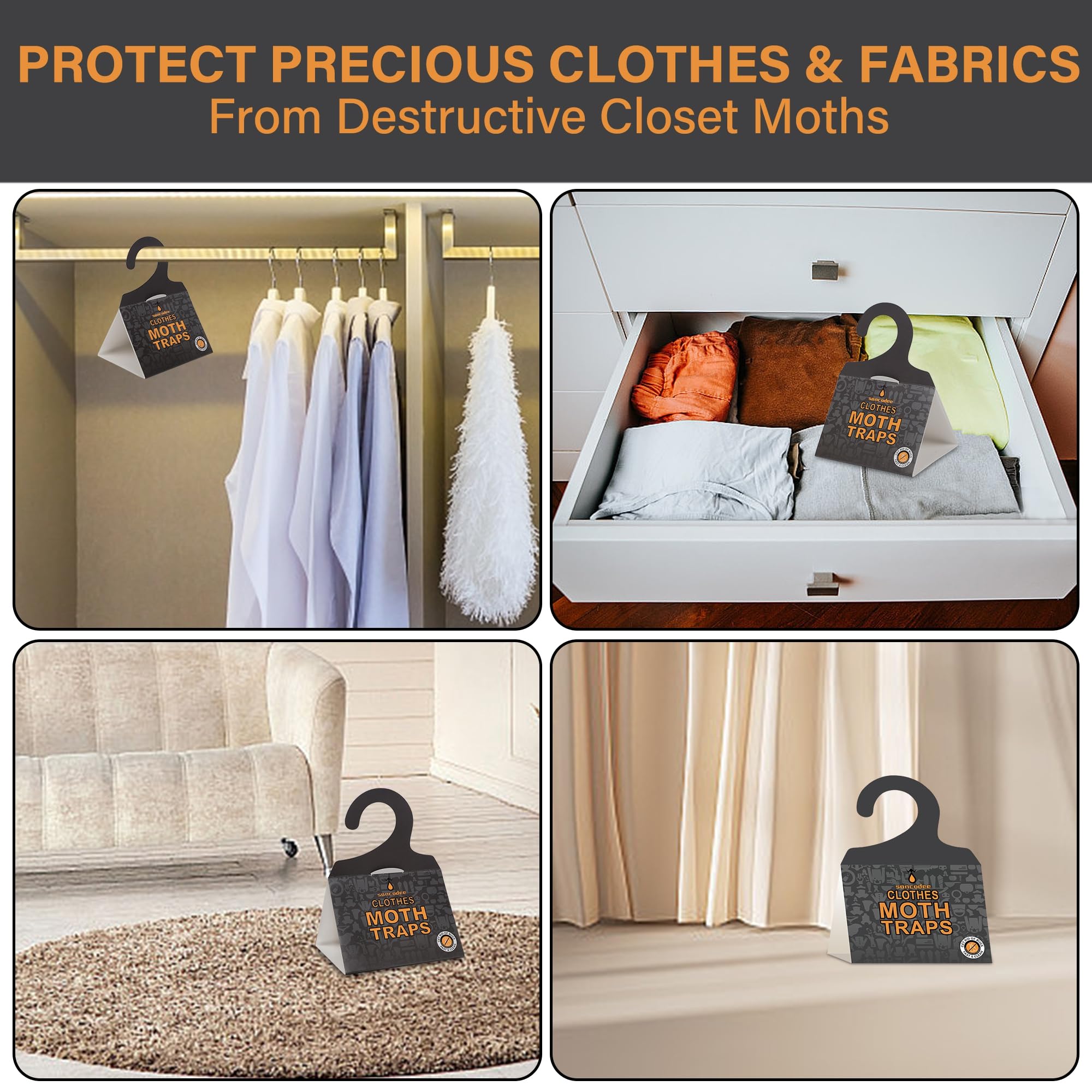 Sancodee 16 Pack Clothes Moth Traps with Natural Pheromones, Hanging Glue Trap Clothing Moth Prevention Trap, Moth Trap Sticky Boards for Closets Kill Case-Bearing Webbing Moths