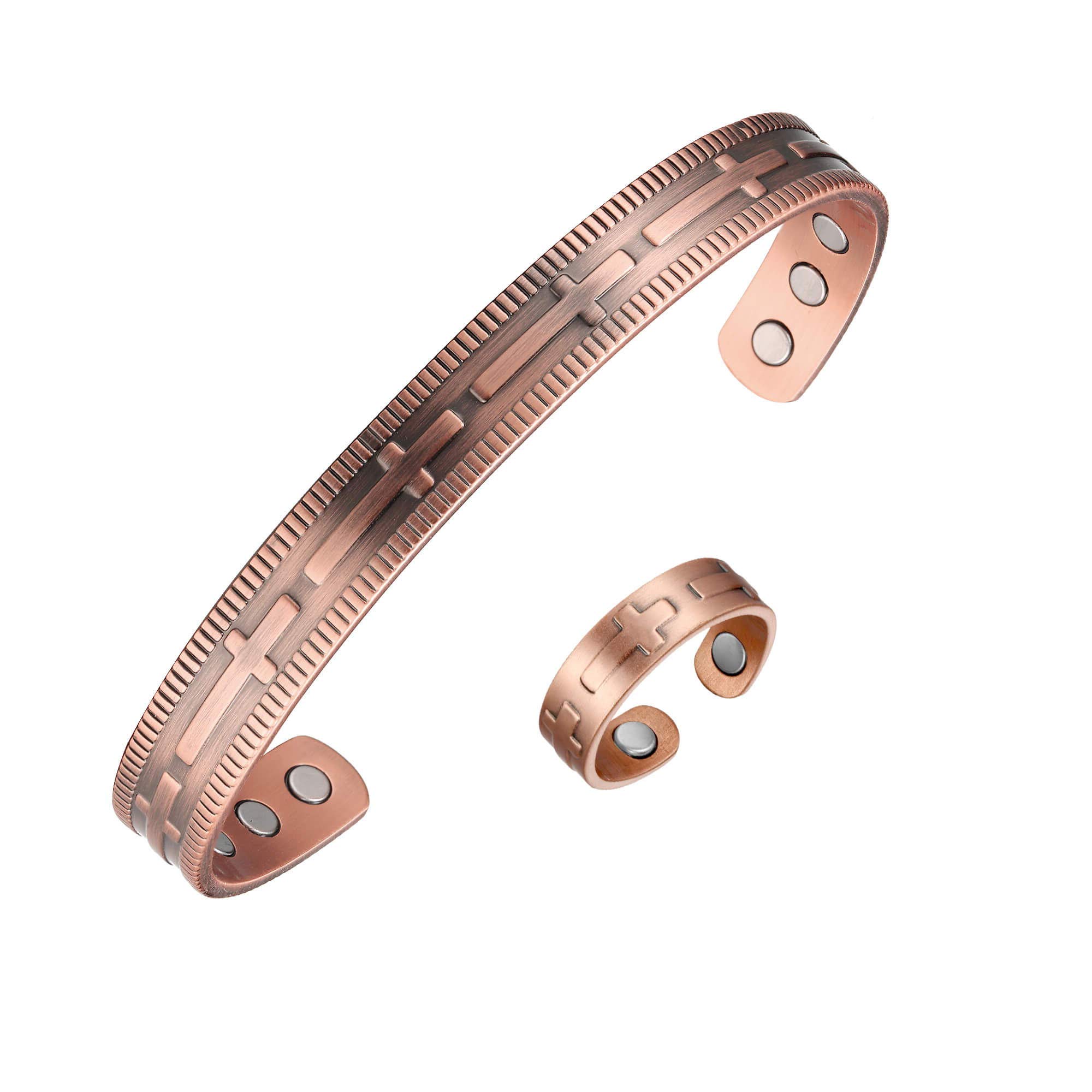 BioMag Cross Copper Magnetic Bracelet for Men and Women Style Thanksgiving Day Christmas Gift (copper+1Ring)