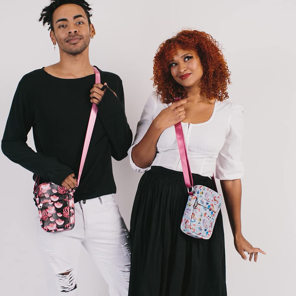 Buckle Down Disney Bag, Cross Body, Alice in Wonderland Character Collage and Icons Scattered, Vegan Leather