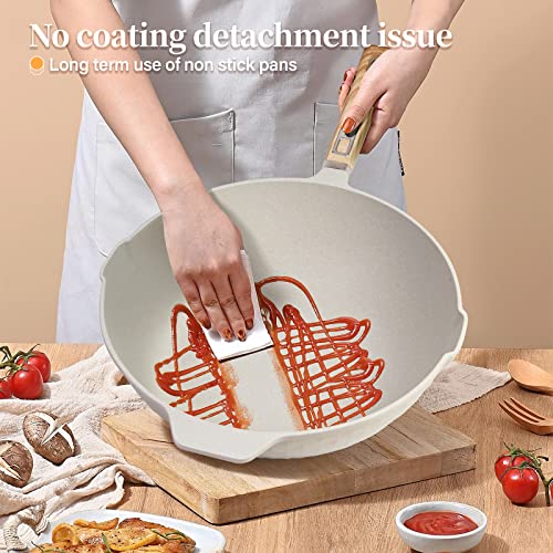 Ilovfeot Nonstick Wok Pan with Lid,Non Stick Wok Frying Pan 13 inch with Stay Cool Handle,Cooking Wok,Induction Compatible,Scratch Resistant,Dishwasher and Oven Safe