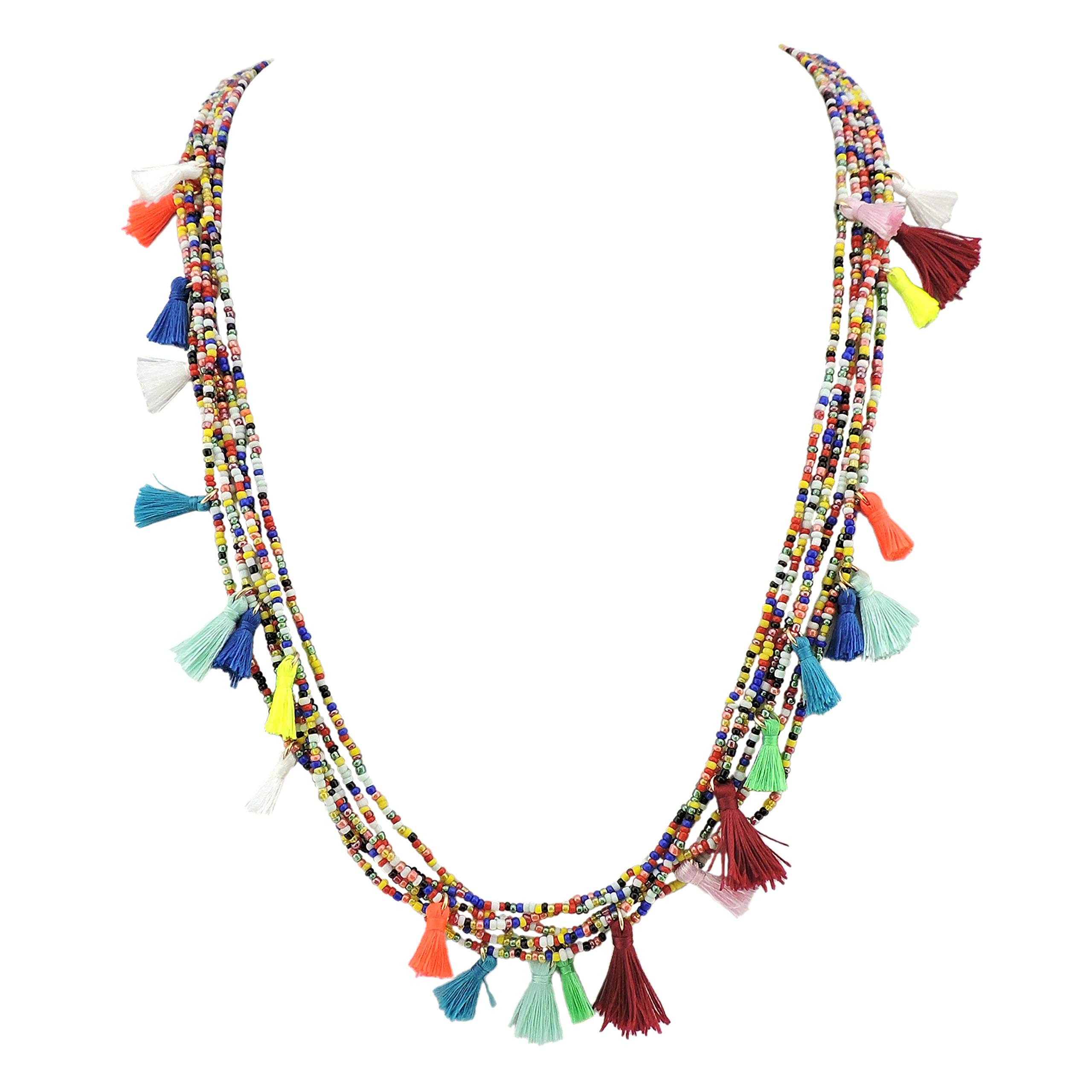 Bocar Long Multiple 6 Strand Handmade Beaded Statement 31" Necklace with Tassel Pendant for Women (NK-10579)