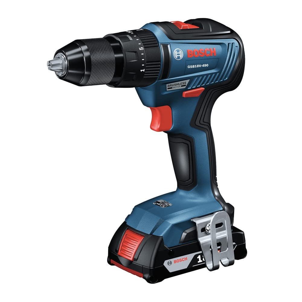 Bosch GSB18V-490B12-RT 18V EC Brushless Lithium-Ion 1/2 in. Cordless Hammer Drill Driver Kit (2 Ah) (Renewed)