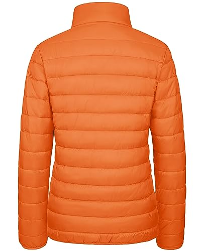 MAGCOMSEN Puffer Coat Women Winter Ultra-light Quilted Padded Jacket with 4 Pockets Full Zip Stand Collar Warm Coat, Orange M