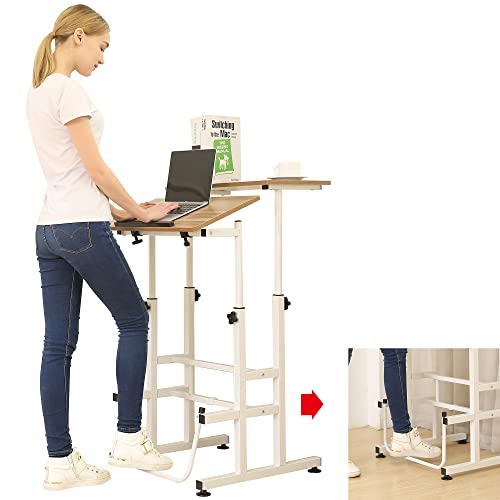 SDADI 2 Inches Carpet Wheels Mobile Standing Desk Stand Up Desk Height Adjustable Home Office Desk with Standing and Seating 2 Modes 3.0 Edition, Light Grain S001WFLT