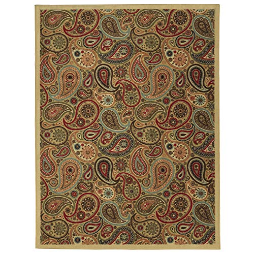 Ottomanson Machine Washable Paisley Design Non-Slip Rubberback 8x10 Traditional Area Rug for Living Room, Bedroom, Kitchen, 7'10" x 9'10", Beige