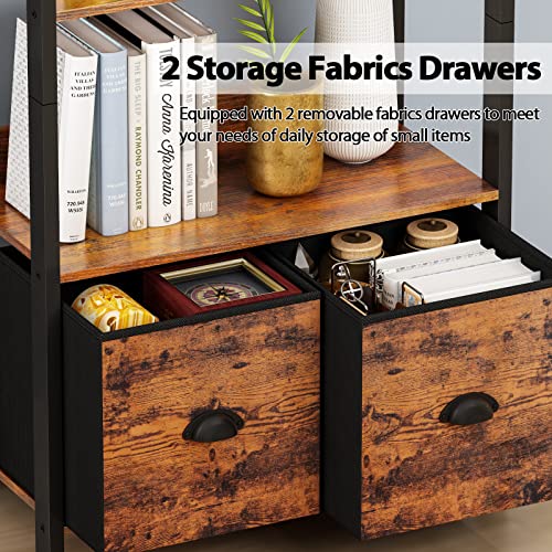 Furologee Nightstand Set of 2 with Charging Station, End Table with USB Ports&Power Outlets, 6-Tier Bookshelf, Tall Rustic Bookcase with 2 Drawers Storage Organizer