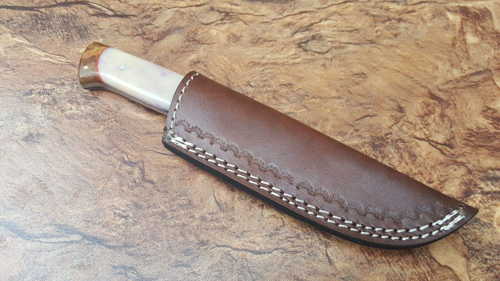 CarePro Hand Forged Damascus Steel Knife Colored Bone Handle Custom Made Hunting Knife