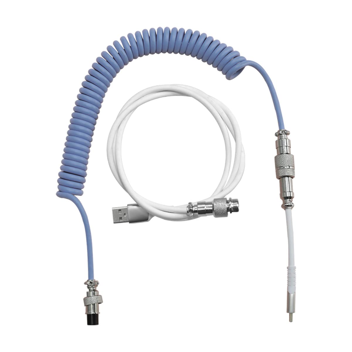 EPOMAKER AJAZZ Detachable Coiled Keyboard Cable Type C to USB-A with Aviation Connector for Mechanical Gaming Keyboard(Blue)