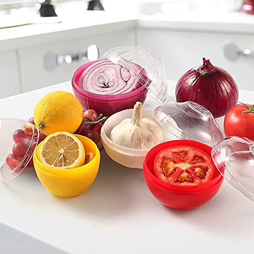 OUKEYI Reusable Fruit and Vegetable Storage Containers Refrigerator Box Storage Bowls Saver Holder Keeper for onion, Green pepper, Tomato, Lemon, and garlic ,Refrigerator Vegetable Crisper 5 Pack