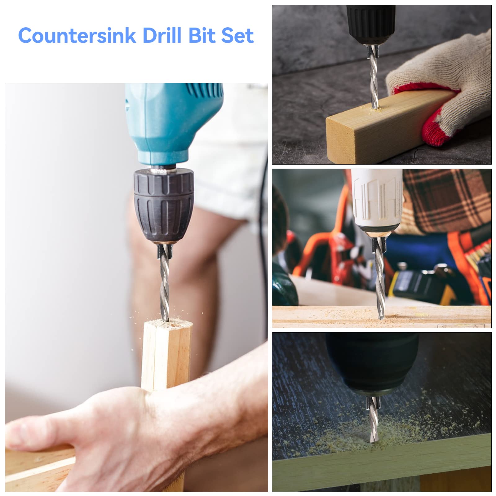 Countersink Drill Bit Set, 6Pcs Counter Sink Drill Bits Counter Sinker Drill Bit Set for Wood, Woodworking Carpentry Countersink Drill Bits
