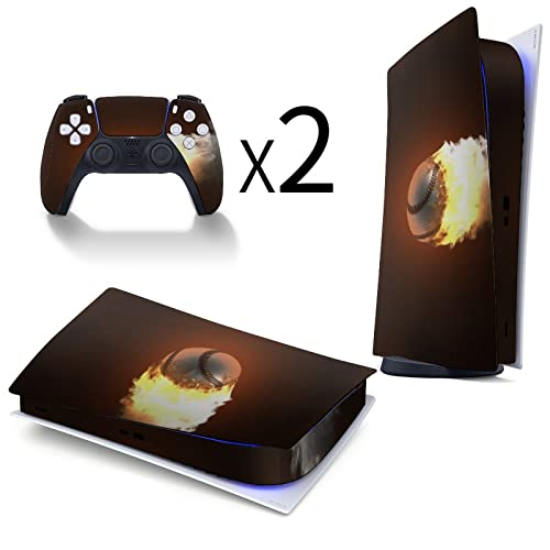 Burning Baseball Ball Full Protective Skin Cover Design Wrap Decal Sticker Compatible with PS5 Digital Edition Console and Controller